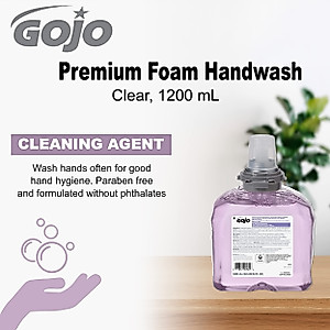 Gojo Premium Foam Handwash with Skin Conditioners, Cranberry Scent, EcoLogo Certified, 1200 mL Foam Hand Soap Refill TFX Touch-Free Dispenser (Pack of 2) – 5361-02