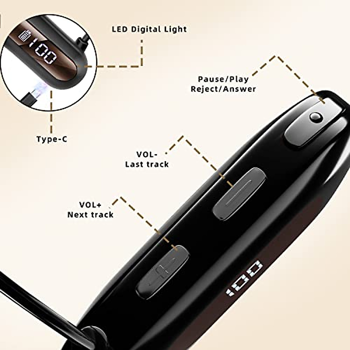 Open Ear Headphones Wireless Bluetooth 5.3 Air Conduction Headphones with with Built-in Mic, 30Hrs Sports Headset With Power Display HiFi Stereo Sound Earphones for Running, Cycling, Workouts (Black)