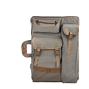 Portable Canvas Sketchpad Zipper Bag Kits Storage Outdoor Painting Drawing Board Pack Case Backpack Travel Artist Portfolio Art Carrying Case School Supplies(Grey)