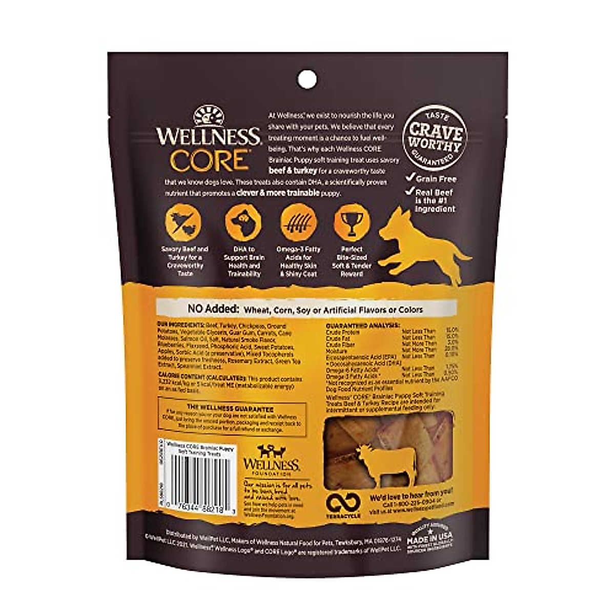 Wellness CORE Brainiac Puppy Soft Training Dog Treats (Previously Puppy Bites), Grain Free, Beef & Turkey, 5 Ounce Bag