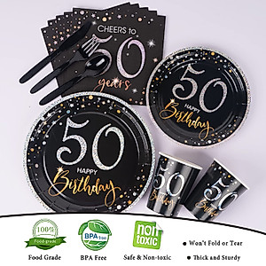 DECORLIFE 50th Birthday Plates and Napkins Serves 24, 50th Birthday Decorations for Men or Women, Cups, Knives, Forks, Spoons Included, Total 168pcs