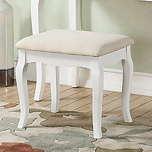 Roundhill Furniture Ashley Wood Make-Up Vanity Table and Stool Set, White