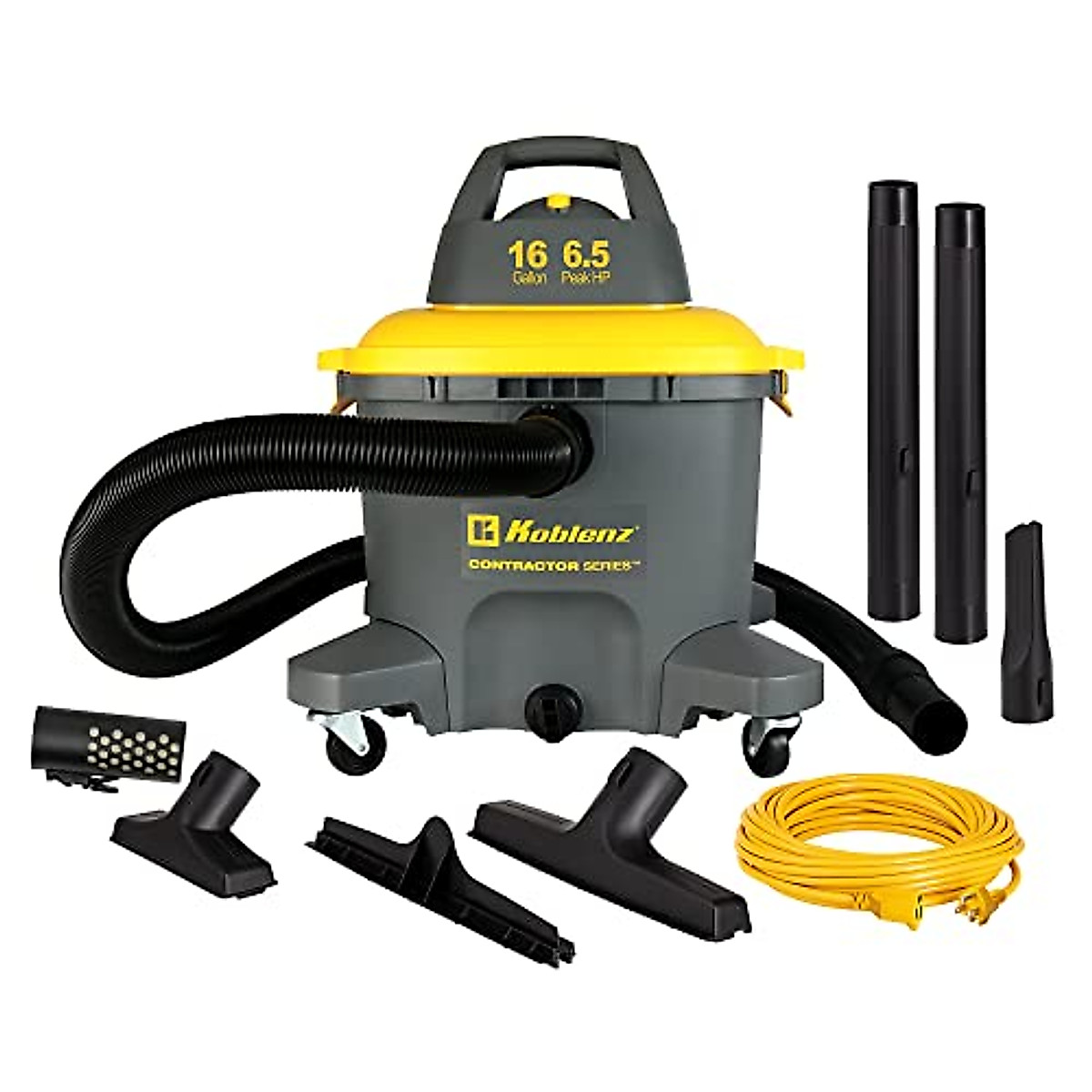 Koblenz Wet/Dry Vac, 16 Gallon 6.5HP Contractor Series 35 Ft Cord, Gray+Yellow (WD-16 C4)