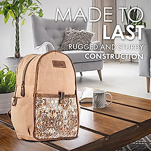 SIXTEASE Womens Fashion Backpack Chic Vintage Style Backpack Made with Genuine Leather, Upcycled Canvas, or Hair On - Large Interior with Multiple Inner and Outer Pockets - Cosmic Latte