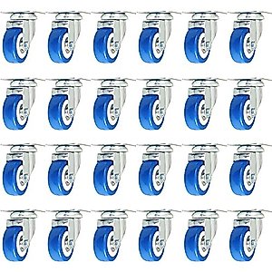 Y&Y Decor 24 Pack Caster Wheels Swivel Plate Casters On Blue Polyurethane Wheels PU (2" No Brake)