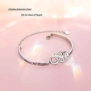 925 Sterling Silver Infinity Love Heart Bracelet With Inspirational Message for Daughter from Mother Father, Adjustable Length Bangle Bracelets Daughter Jewelry for Women