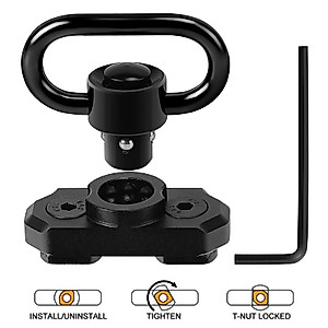 REERON 2 Point Sling & Mloc Sling Mount - Adjustable Extra Long Two Point Traditional Rifle Sling with 2 Pack 1.25" QD Sling Swivels Mounts for M Lock Rail System (2 Pack Mloc Sling Mounts)