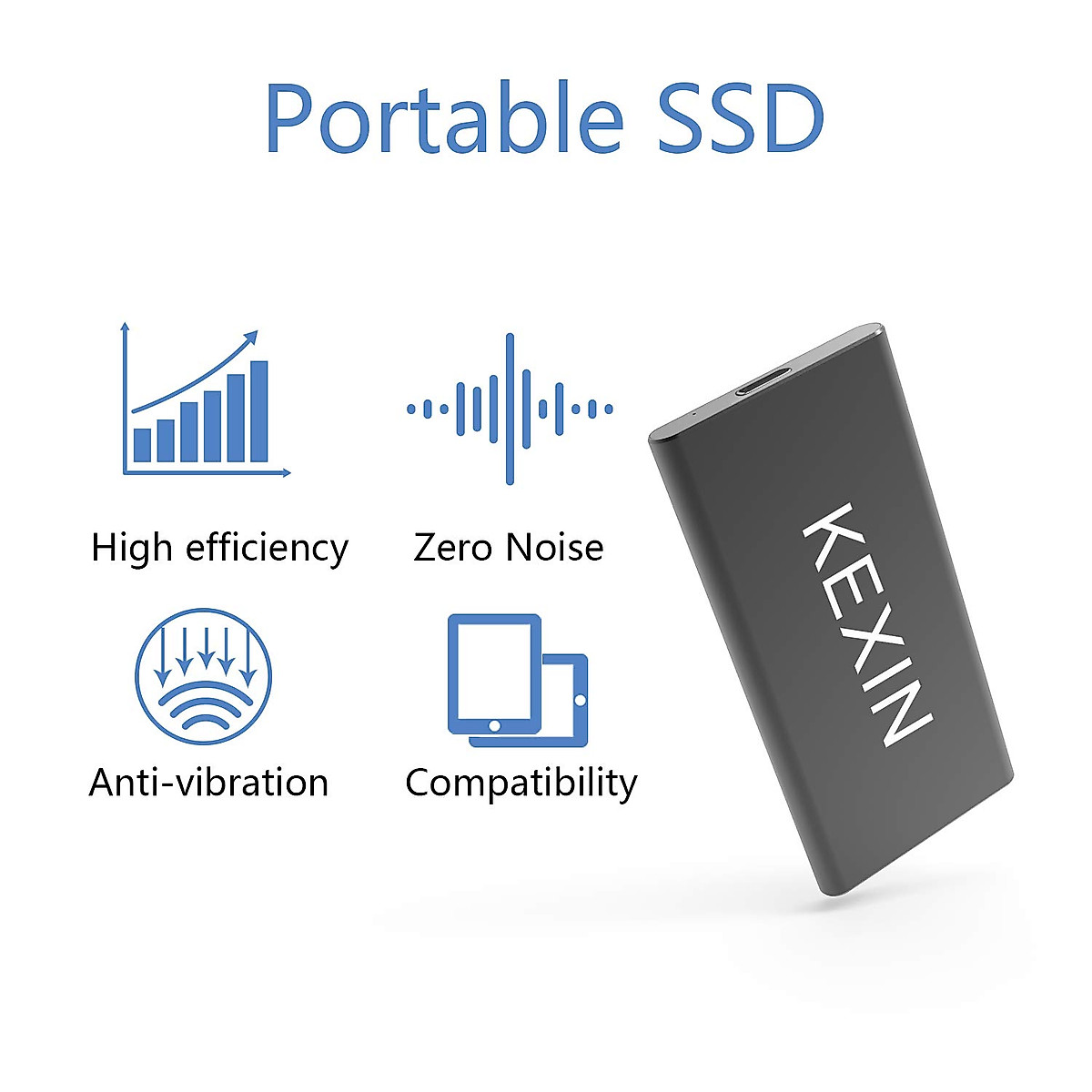 KEXIN 500GB External SSD Read/Write Up to 540MB/s Portable Solid State Drive - USB-C, USB3.1, X1 Pro Black