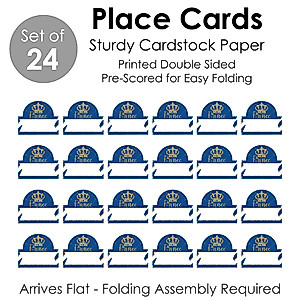 Big Dot of Happiness Royal Prince Charming - Baby Shower or Birthday Party Tent Buffet Card - Table Setting Name Place Cards - Set of 24