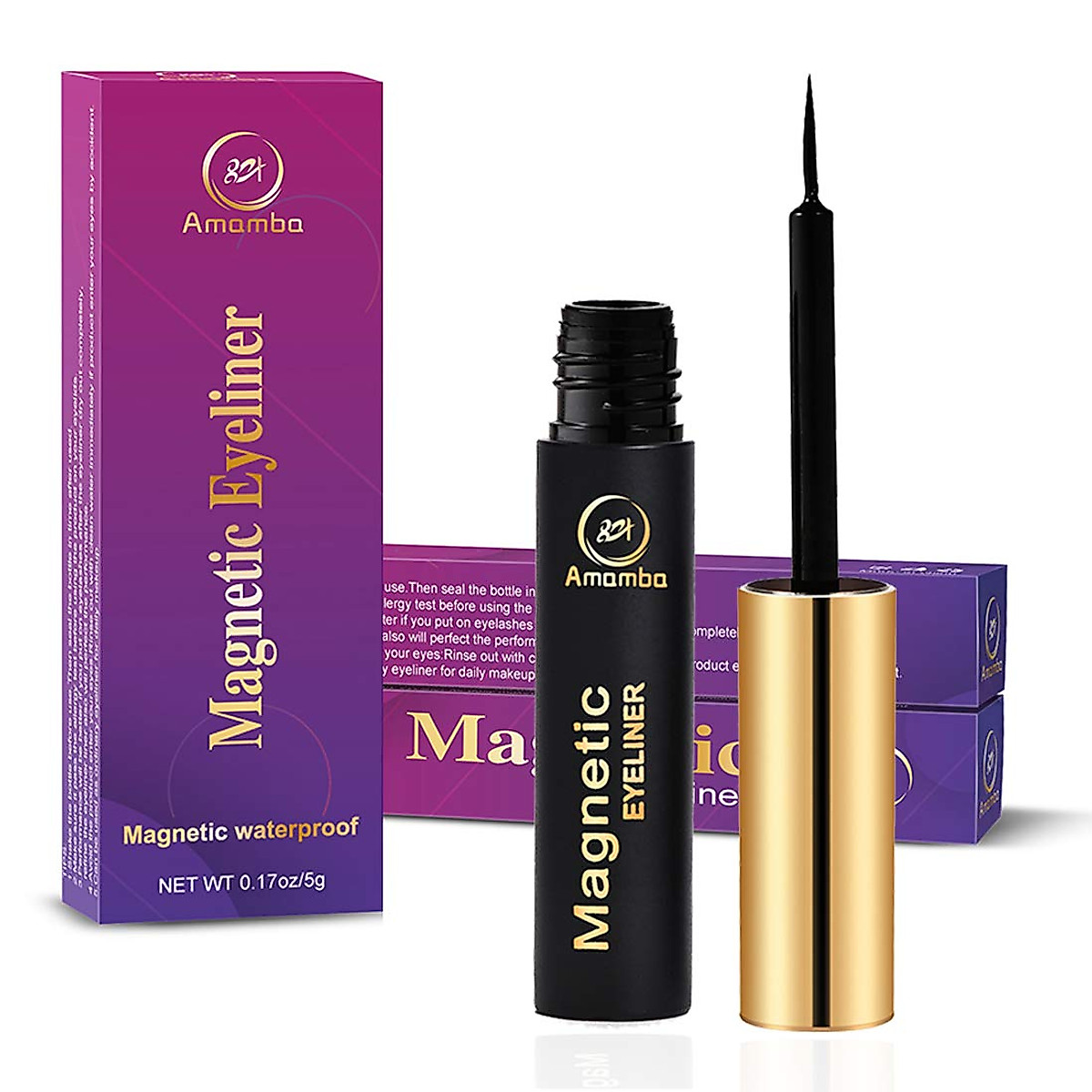 Amamba Magnetic Eyeliner, Waterproof and Smudge Resistant Magnetic liner,No iron powder and Natural Look【2pcs】