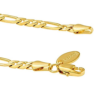 LIFETIME JEWELRY 4mm Figaro Chain Anklet for Women Men & Teen Girls 24k Gold Plated (Gold, 10)