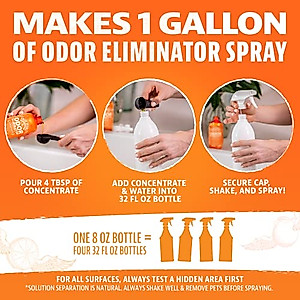 Angry Orange Pet Odor Eliminator for Home - 8oz Dog and Cat Pee Smell Remover for Carpet, Grass, Tile and Furniture - Citrus Concentrate, Makes 128oz of Liquid