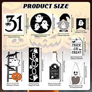 Halloween Tiered Tray Decoration Set Halloween Farmhouse Decor Boo Happy Halloween Wooden Signs Farmhouse Rustic Tiered Tray Decor Items for Home Table Houseroom(Ghost Style, 12 Pcs)