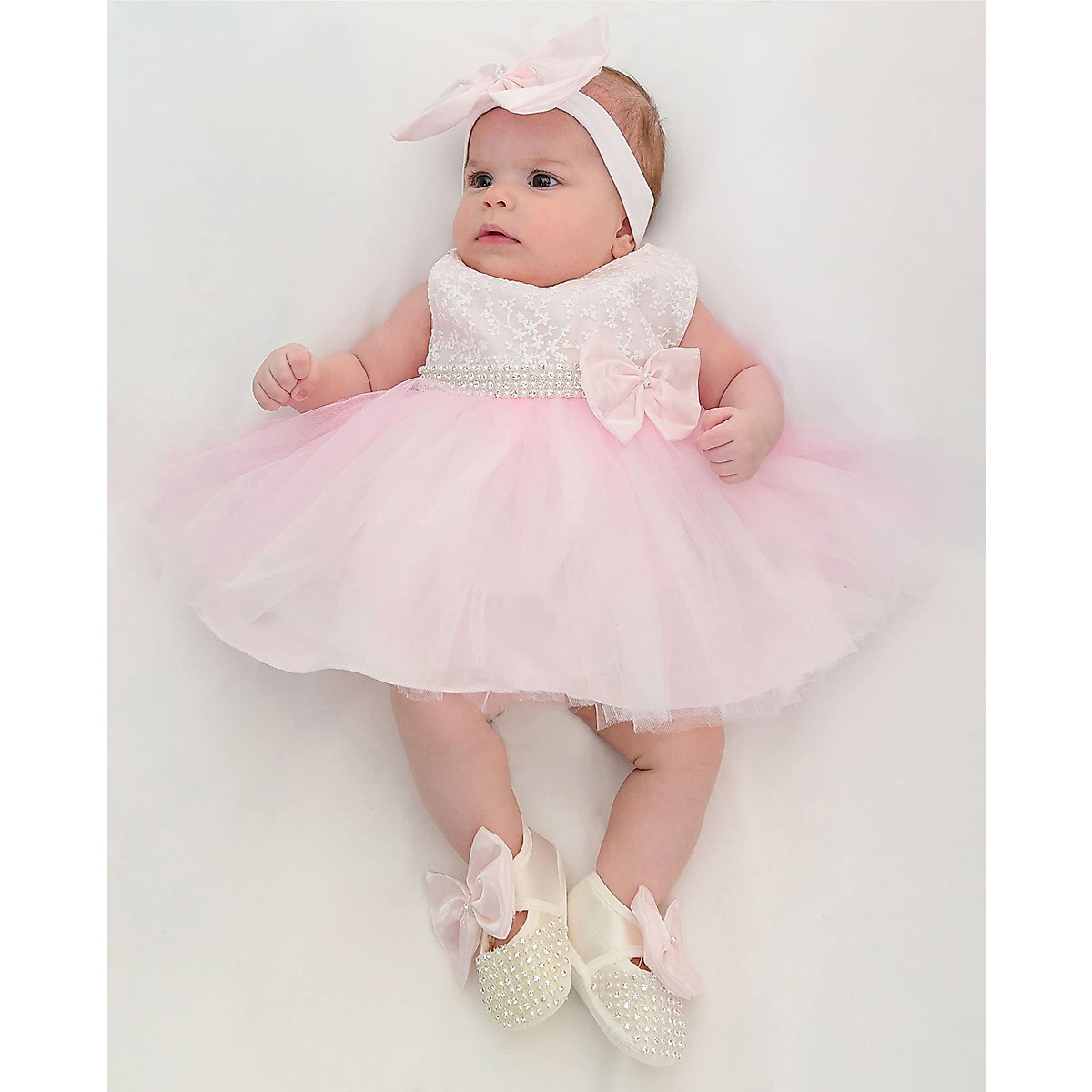 Lilax Baby Girl Lace Tulle Dress Pageant 3 Piece Party Outfit (0-3 Months, Pink)