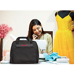 SINGER | Machine Carrying Case, Black, Spacious Case Fits Most Standard Sewing Machines and Sergers, Fully-Padded Interior, Durable Canvas Exterior, Easy Zip, Large Front Pocket, Easy Transport