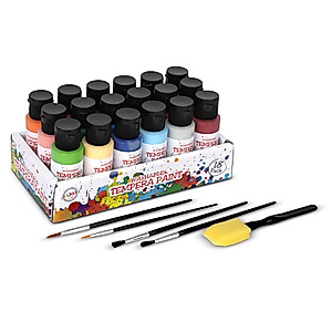 Playkidiz Washable Tempera Paints Set of 18 for children, Kids Non-Toxic Acrylic Paint, Kid Friendly, Kid Safe Paint Set, Includes Variety of Brushes, Color, Craft, Create and Party.