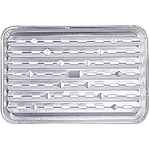 Pack of 25 Disposable Aluminum Broiler Pans – Good for BBQ, Grill Liner Topper – With Wholes -Multi-Pack of Durable Aluminum Sheet Pans – Ribbed Bottom Surface - 13.40" x 9" x 0.85"