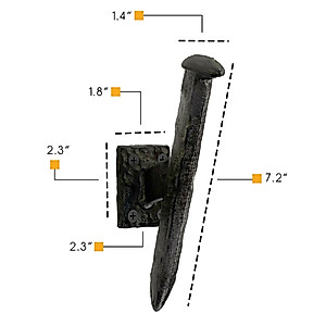 Rustic State Fred Wall Mount Cast Iron Hooks Coat Towel Bag Hat Hanger Railroad Spike Rack with Hammered Effect Texture - Black