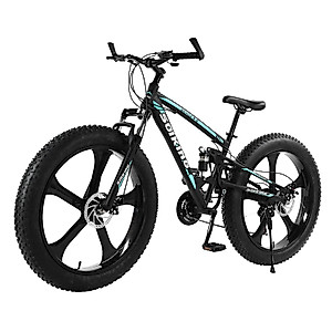 Fat Tire Mountain Bike, 26'' 21 Speed Outdoor Snow Beach Hybrid MTB Racing Bikes for Adult Women Men, Comfort Complete Cruiser Bicycle, Lightweight City Commuter Road Cycling, Dual Disc Brakes (I)