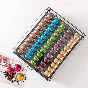 Rice rat Coffee Vertuo Capsule Holder Drawer for Nespresso With Glass For Cabinet Vertuoline Pod Storage Rack For Counter (Class-50 Pods（With handle）)