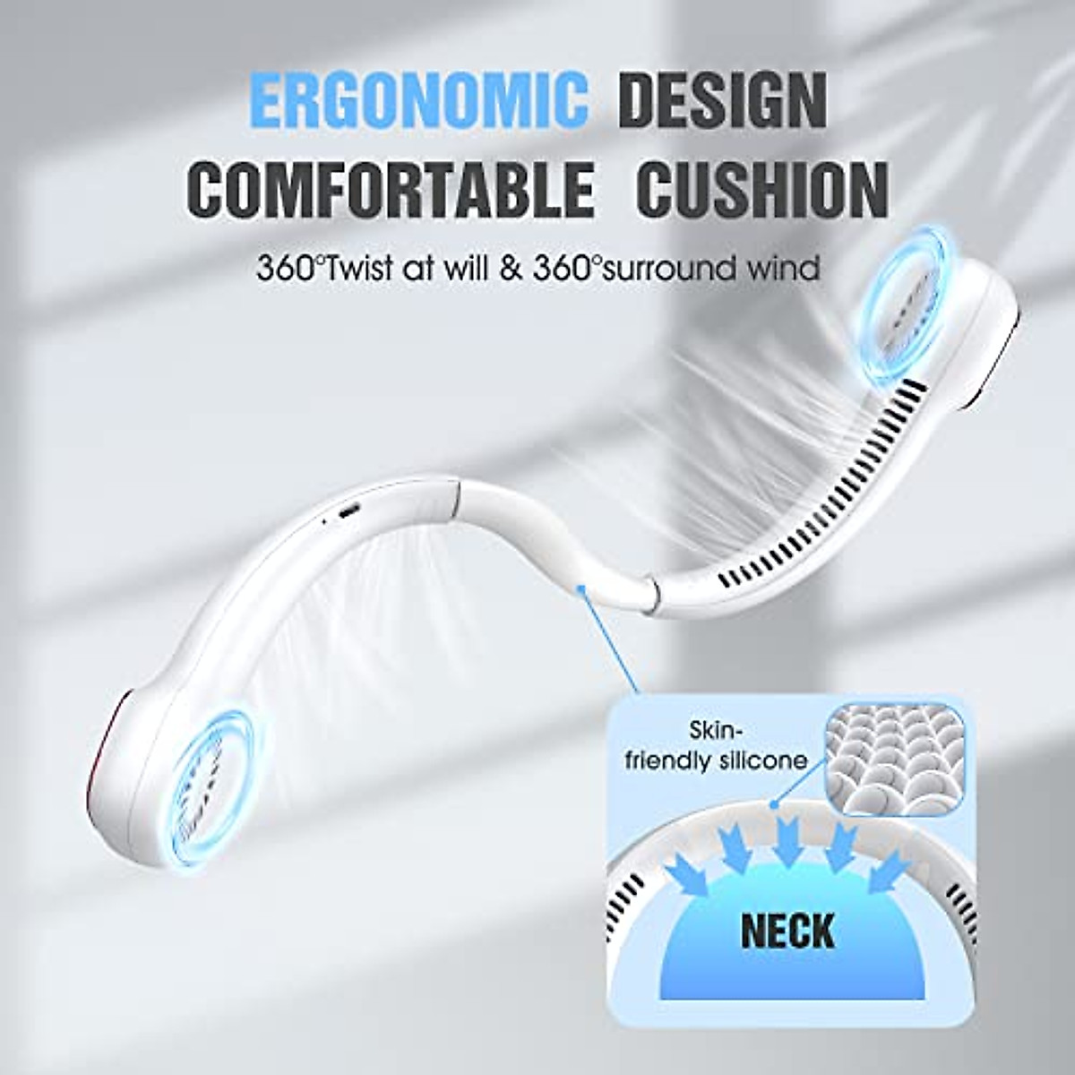 Veeool Portable Neck Fan, 4000mAh Battery Operated Fan, Neck Fans Portable Rechargeable Cooling Fan, Personal fan Air Conditioner for Neck, Hands Free USB Fan for Indoor Outdoor Camping, Gardening