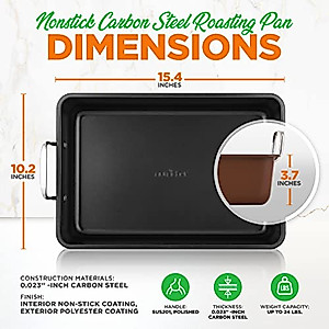 NutriChef Non Stick Roasting Pan with Wire Handle, Carbon Steel Material, Turkey Chicken Roasting Pan Great for Thanksgiving Dinners, Tender Roast, Deep Dishes, and More