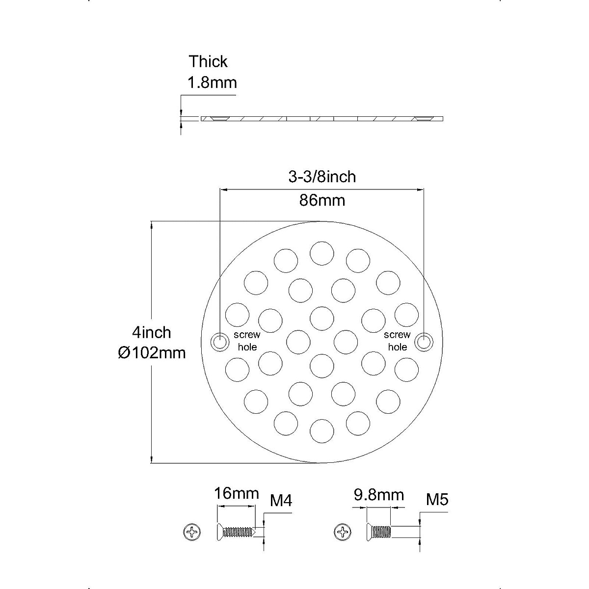 Poyde 4 Inch Screw-in Round Shower Drain Cover Replacement Floor Drainer with Screws (Brushed Nickel)