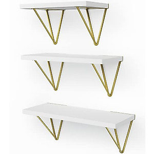AMADA HOMEFURNISHING Floating Shelves, White Wall Shelves for Bedroom, Living Room, Bathroom, Kitchen, Shelves for Wall Decor Set of 3 - AMFS12