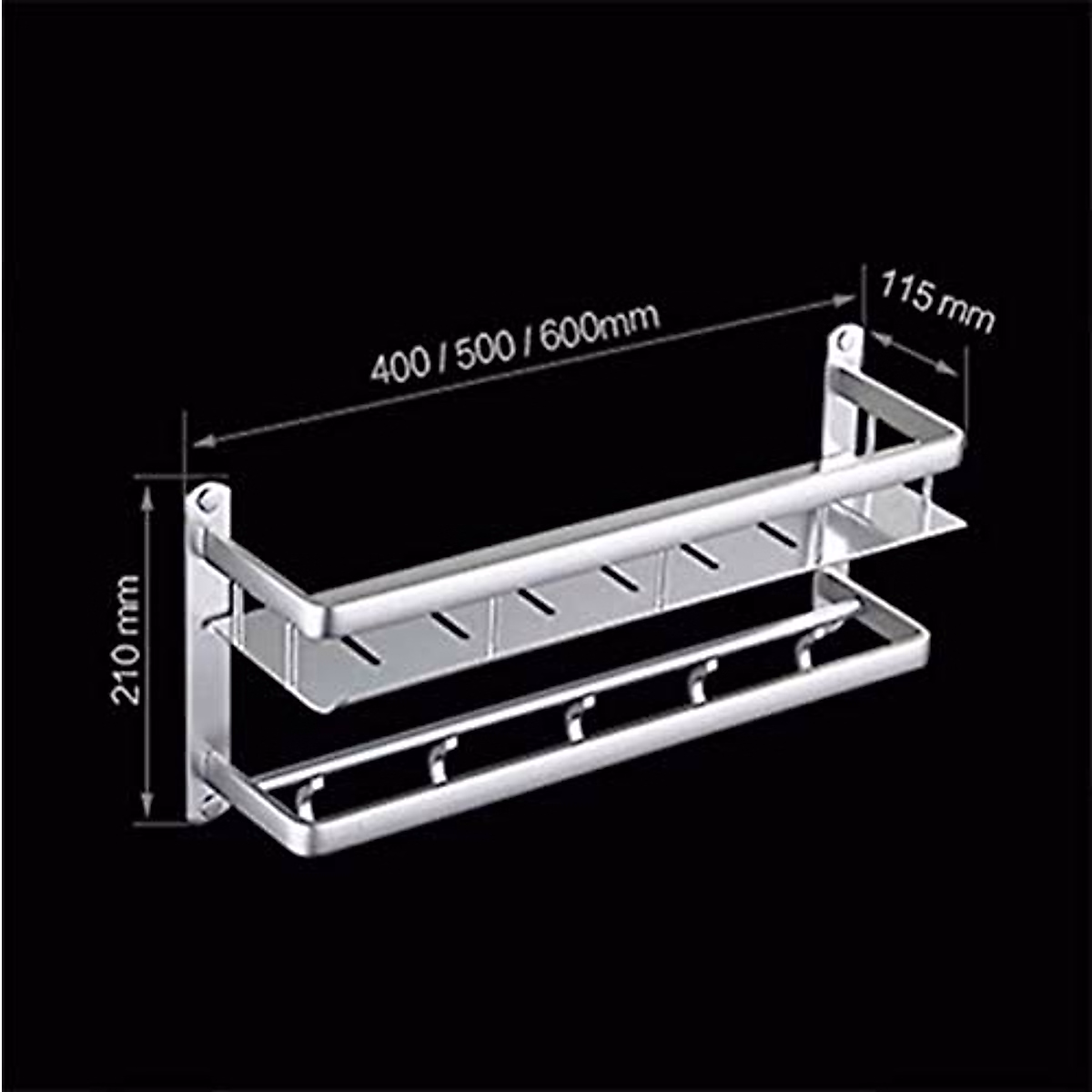 SilteD Shelf Space Aluminum Bath and Kitchen Towel Rack Multifunctional Shelf with Double Towel Rails Mounted on The Wall Tower Hanger/40Cm