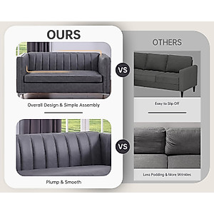 Morden Fort Living Room Chair and Sofa Couch Set, 2 Pieces of Modern Minimalist Upholstered Faux Leather Furniture with Metal Legs for Bedroom, Apartment, Lounge Room Grey