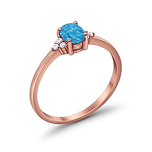 Rose Tone, Lab Created Blue Opal CZ Size-11 Oval Cut Wedding Engagement Ring Round Simulated Cubic Zirconia 925 Sterling Silver