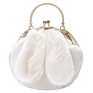 Rebecca Women girls Lovely Fuzzy Rabbit Ear Handbag Purse Plush Mini Satchel Crossbody Bag, White