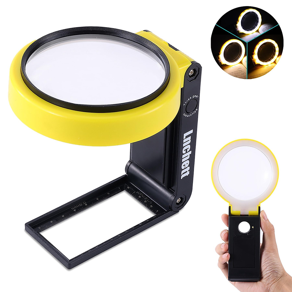 Lnchett Magnifying Glass, 75mm Non-Scratch Quality Glass Lens, Thickened Rubbery Frame, 4.5oz Lightweight, Perfect for Seniors & Kids