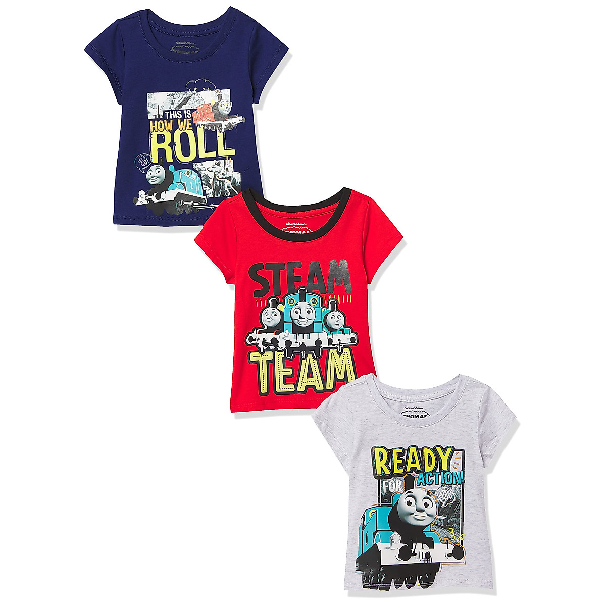 Thomas & Friends unisex child Short Sleeve T-shirt, 3 Pack Tees T Shirt, Grey Navy Red, 12 Months US