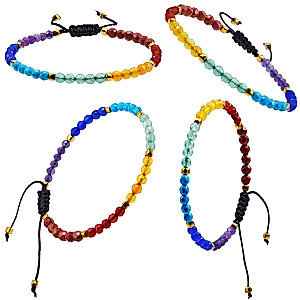 TUMBEELLUWA Beads Bracelets Faceted Stone 7 Chakra 4mm Healing Crystal Bracelet Adjustable Handmade Jewelry for Women,Chakra Stone