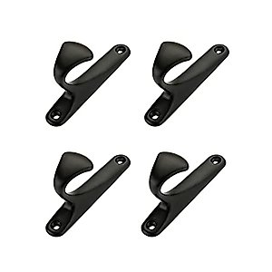 Wall Mounted Contemporary Metal Single Coat Hooks 4 Pack for Door Hanger Towel Robe Clothes Cabinet Closet Sponges Hook for Bathroom Bedroom Kitchen Hotel Pool (Screws Included) Black