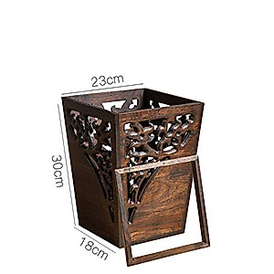 Wooden Open Top Trash Can,deskside Decorative Recycling Can Chinese Storage Bin Office Wastebasket for Livingroom Bedroom Kitchen-b 23x30x18cm(9x12x7inch)