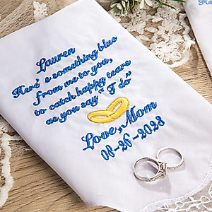 Personalized Wedding Handkerchief Something Blue Wedding Gift from Mom to Daughter Lace Handkerchief Mother Of Bride Gift Custom Printed Bridal Handkerchief Bride Handkerchiefs Embroidered Hankie