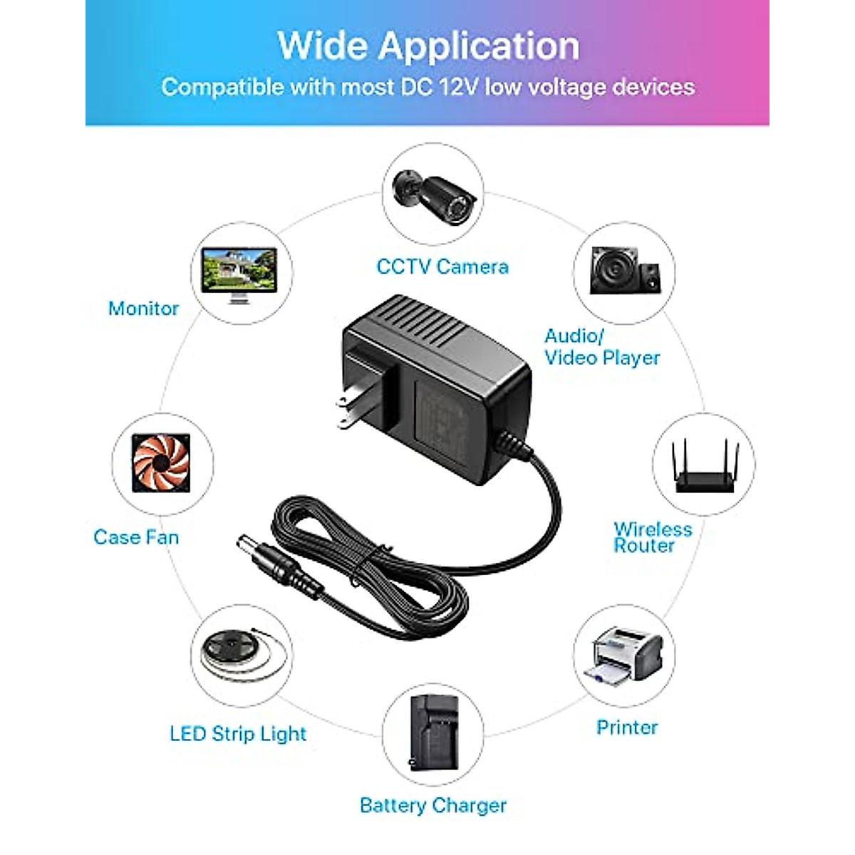 ZOSI DC 12V 2A 2000MA US CCTV Power Supply Adapter for Home Security Camera Surveillance System