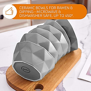 Geometric Ceramic Microwavable Bowls -Oven To Table Bakeware Bowls - Elagent Matte Serving Bowls for Soup, Cereal, Salads, Pasta, Dessert/Snack| Pasta Bowls Set Of 6 | Ramen Bowl (5.3 Inch, Grey)