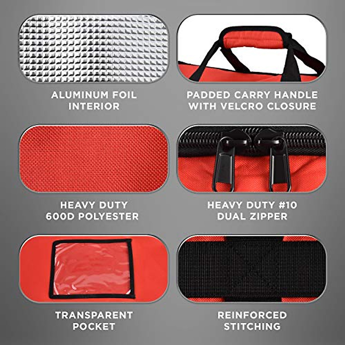 Dodin Delivery Insulated Food Delivery Bag - 23x14x15 inches - Water-Resistant Interior - Ideal for Commercial Catering - Reusable Grocery Bag - Professional and Heavy-Duty - XXL - Red