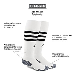 adidas 3-Stripe Hoop Soccer Socks (1-Pair) with Arch Compression for a Secure fit, White/Black, Large