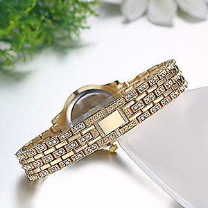 JewelryWe Women Watches Gold Tone Alloy Rhinestone Quartz Watch Stylish Bling Dress Watch Wristwatches, for Xmas