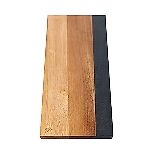 Acacia Wood and Slate Modern Cheeseboard (Acacia Wood and Black Slate) Charcuterie Platter for Wine, Cheese, Meat