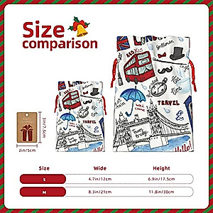 Londonchristmas Drawstring Gift Bag, Linen Drawstring Gift Bag, Reusable Drawstring Gift Bag, Used For Christmas, Birthday, Wedding Supplies