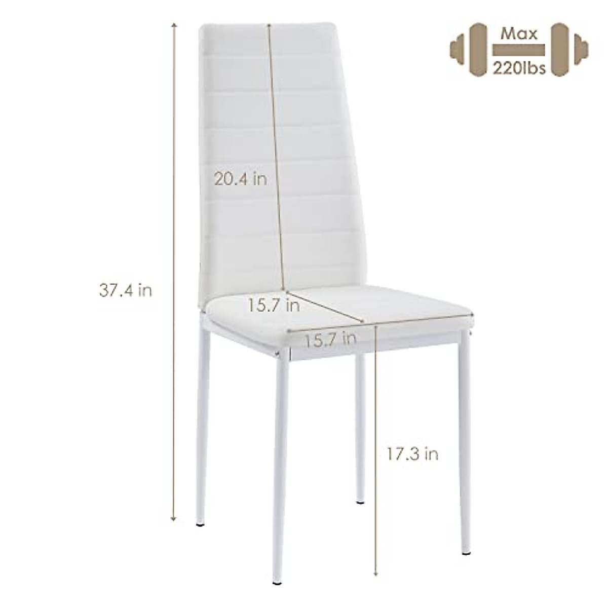 Paonne PU Dining Chairs Set of 2, High Back Leather Chairs for Kitchen Dining, Armless Chair Set of 2 Waterproof Leather Home Chairs 2 with Metal Frame and Legs