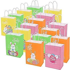 GonLei 16Piece Easter Gift Bag,Bulk Easter Gift Bags Small Size, Easter Paper Bag For Kids Egg Hunting Game Party Gift Wrapping,Easter Basket 4 Styles,Easter Party Supplies