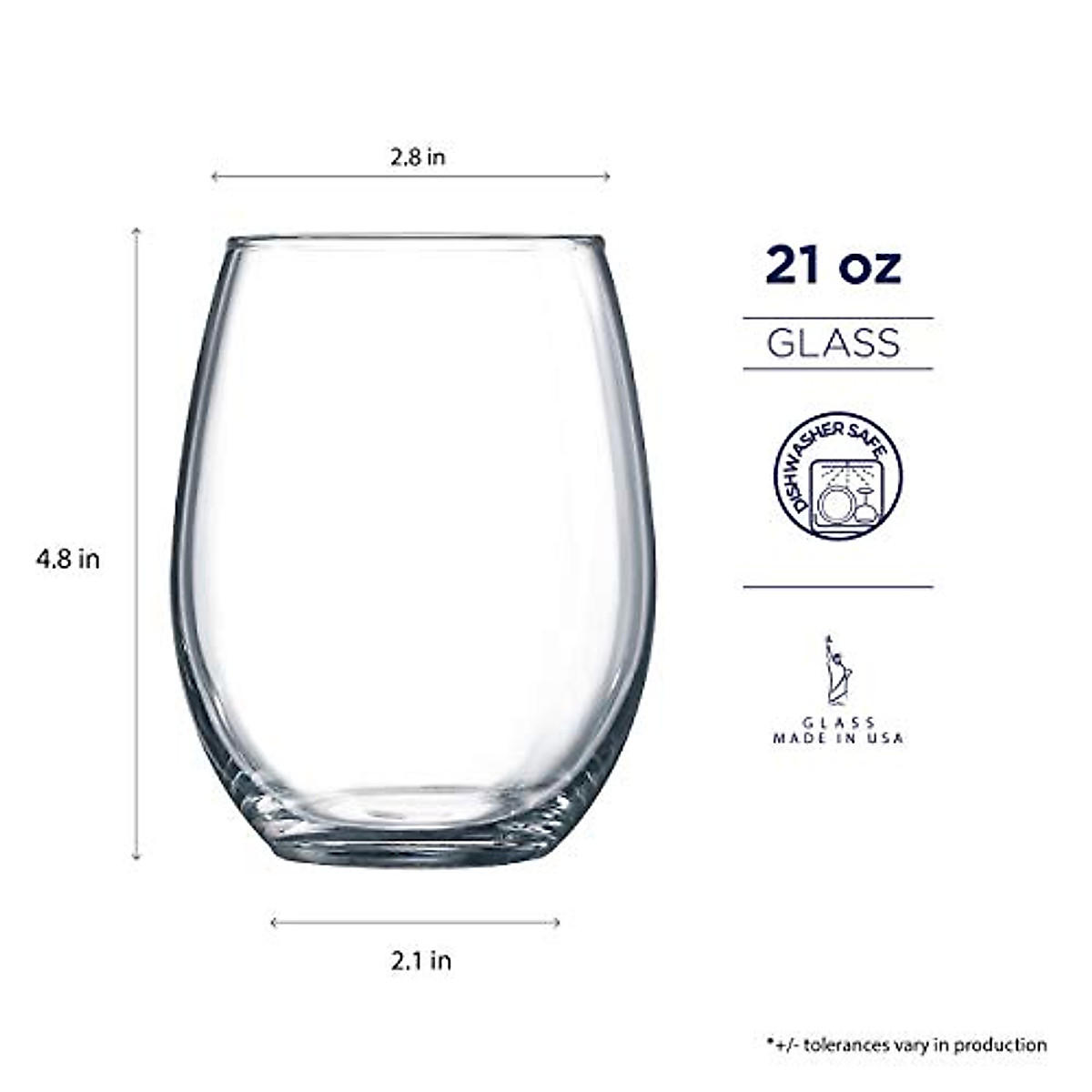 Luminarc Arc International Cachet Stemless Wine Glass, 21 Ounce, Set Of 4, Clear