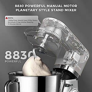 Stand Mixer, POWWA 7.5 Quart Electric Mixer, 6+1 Speed 660W Tilt-Head Kitchen Food Mixers with Whisk, Dough Hook, Mixing Beater & Splash Guard for Baking, Cake, Cookie (Silver-with Handle)