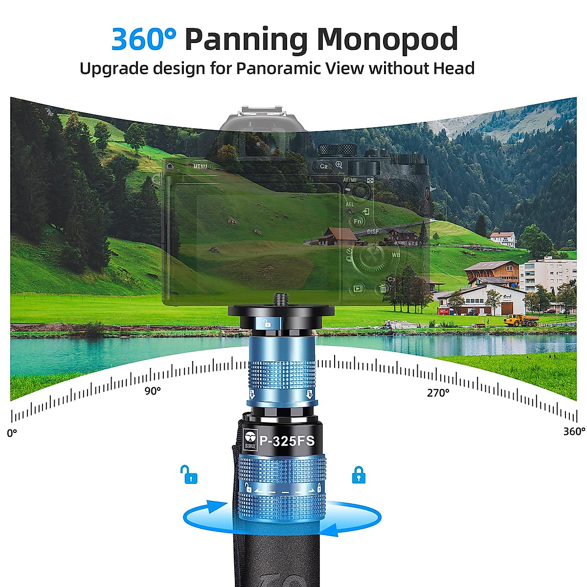 SIRUI P-325FS Monopod with Feet, 55" Carbon Fiber Monopod for Cameras, Professional Lightweight Travel Monopod, Max Load 22lbs, 360° Panorama, 5-Section, Quick Release Plate